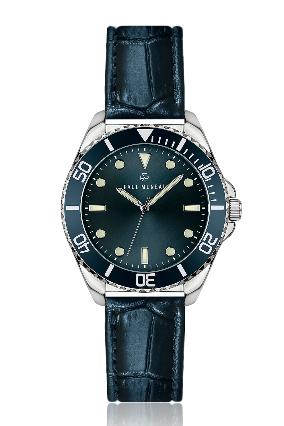 Paul McNeal, Часовник с кожена каишка и кварц, Сребрист, Синьо-зелен ...