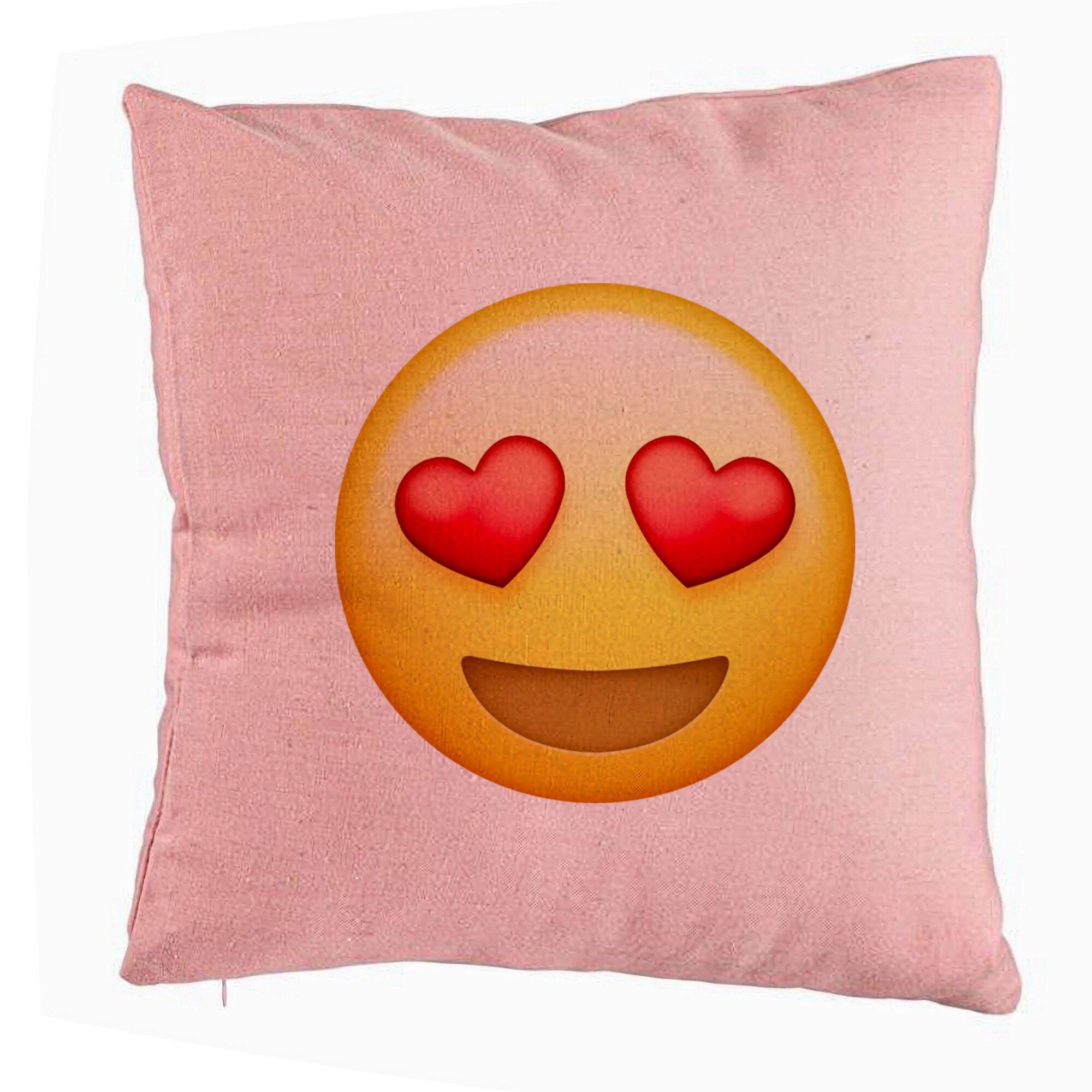 Perna Personalizata, Model Emoji Fata cu Inimi, 40x40 cm, Roz, Husa ...