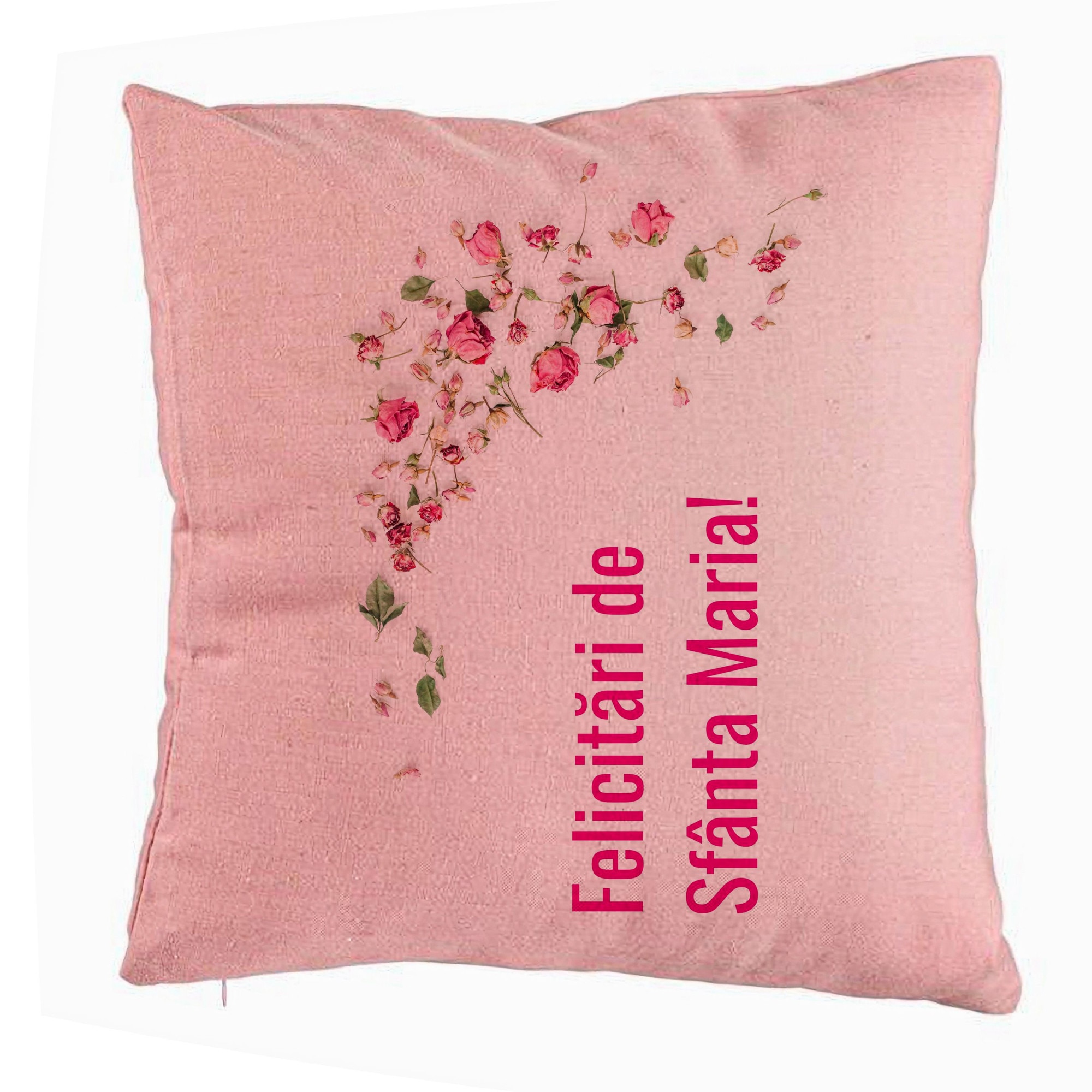 Perna Personalizata, Model Felicitari de Sfanta Maria, 40x40 cm, Roz ...