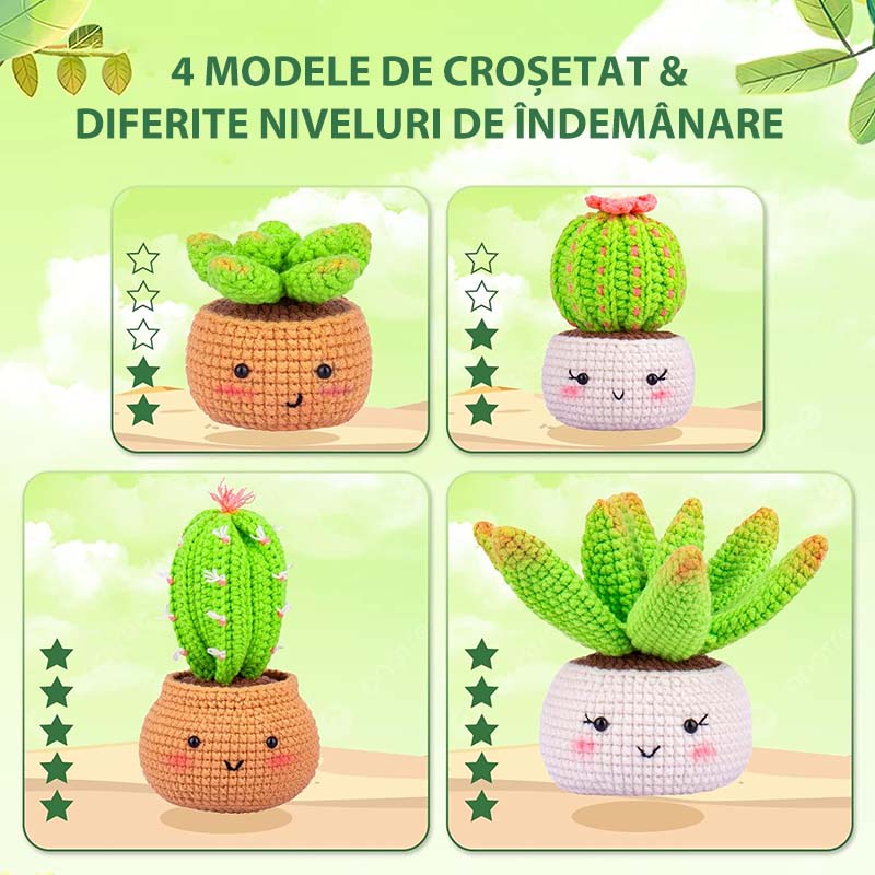 Kit de crosetat pentru incepatori, 4 buc cactusi, Multicolor - eMAG.ro