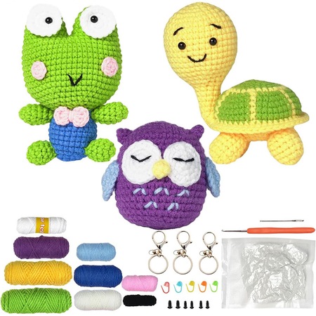 Kit de crosetat pentru incepatori, Broaste, bufnite, testoase ...