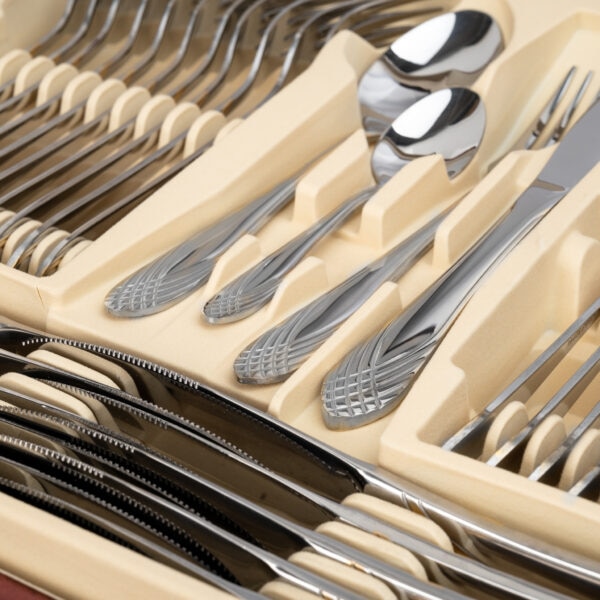 Комплект прибори от неръждаема стомана, с шарка, 72 части с дипломат ...