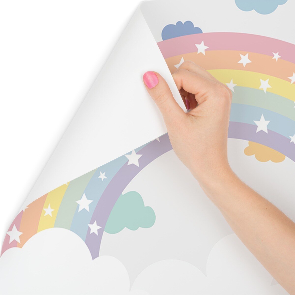 Fototapet colorat curcubeu, nori, motiv pentru o camera de copii 135 cm ...