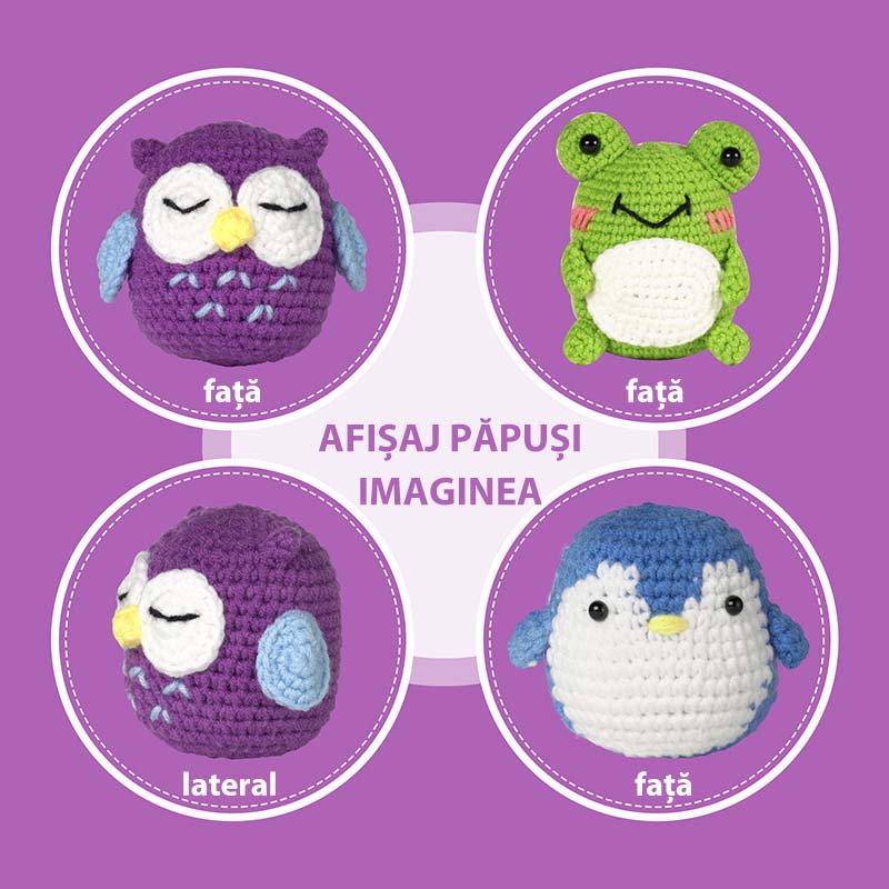 Kit de crosetat pentru incepatori, 3 modele de animale, Multicolor ...