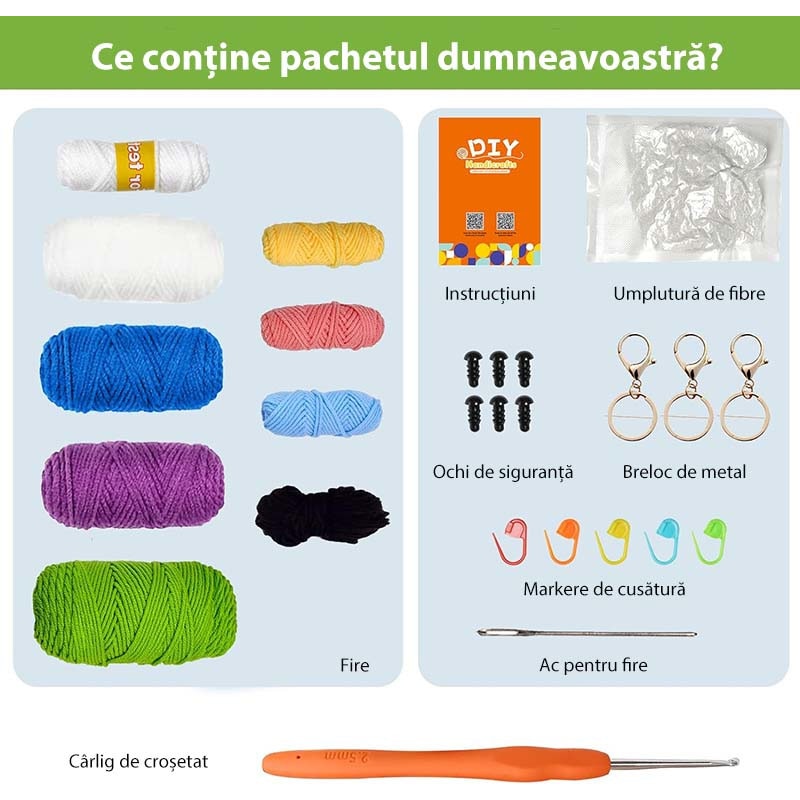 Kit de crosetat pentru incepatori, 3 modele de animale, Multicolor ...