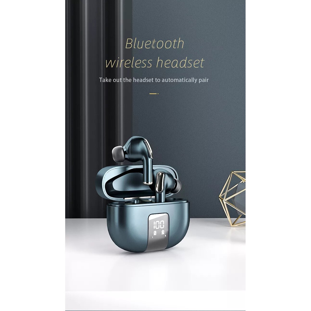 Casti fara fir, Bluetooth 5.2, Afisaj digital, Albastru - eMAG.ro