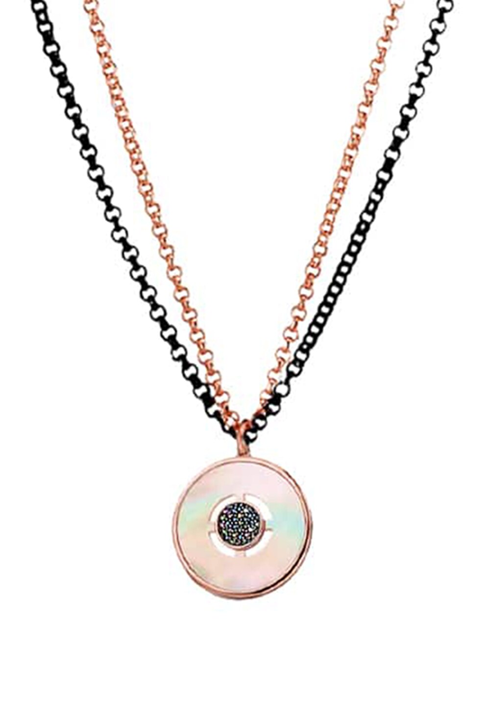 OXETTE, Colier cu sirag dublu si cristale zirconia, Negru, Auriu rose ...