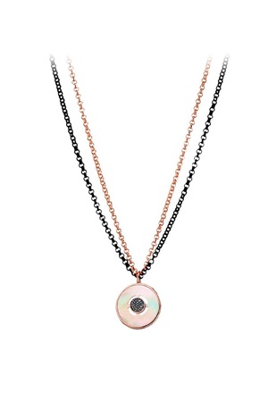 OXETTE, Colier cu sirag dublu si cristale zirconia, Negru, Auriu rose ...