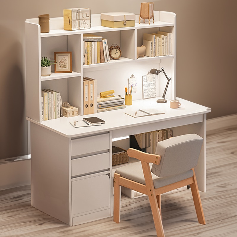 Birou compact cu biblioteca, MDF, 100x45x131 cm, Muvu, alb - eMAG.ro