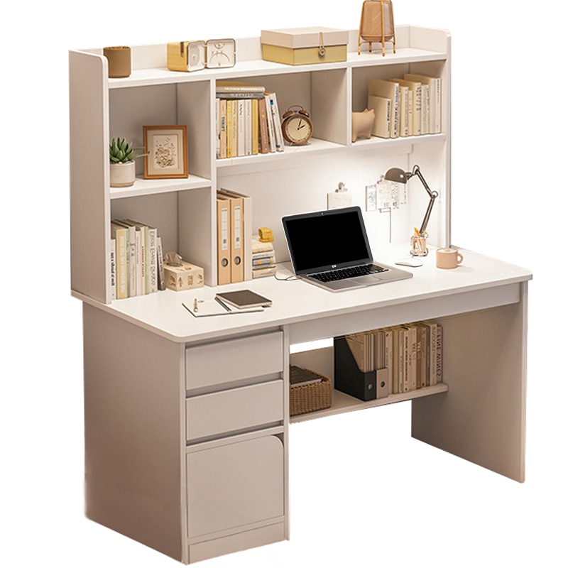 Birou compact cu biblioteca, MDF, 100x45x131 cm, Muvu, alb - eMAG.ro