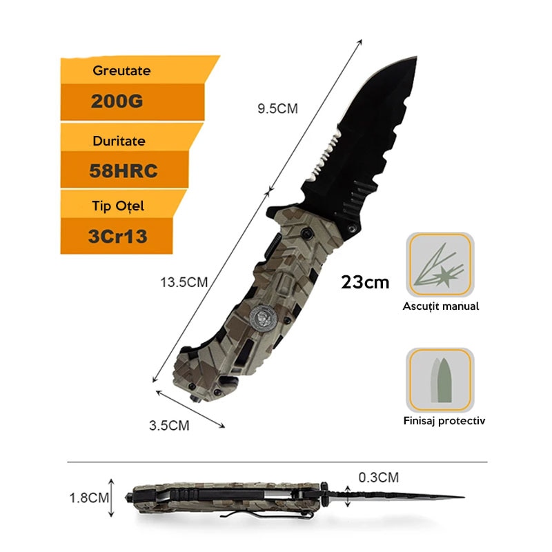 Cutit Pliabil Heavy Duty, tip Briceag, Army Style, pentru Camping ...