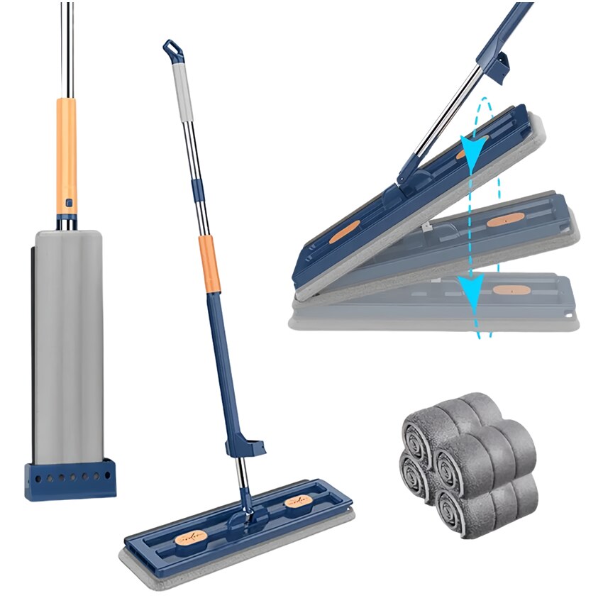 Mop plat, 4 tampoane din microfibra, Racleta de deshidratare autonoma ...