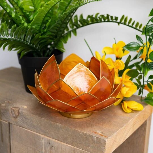 Suport lumanare floare de lotus cu cochilii Capiz Large, din Philippine ...