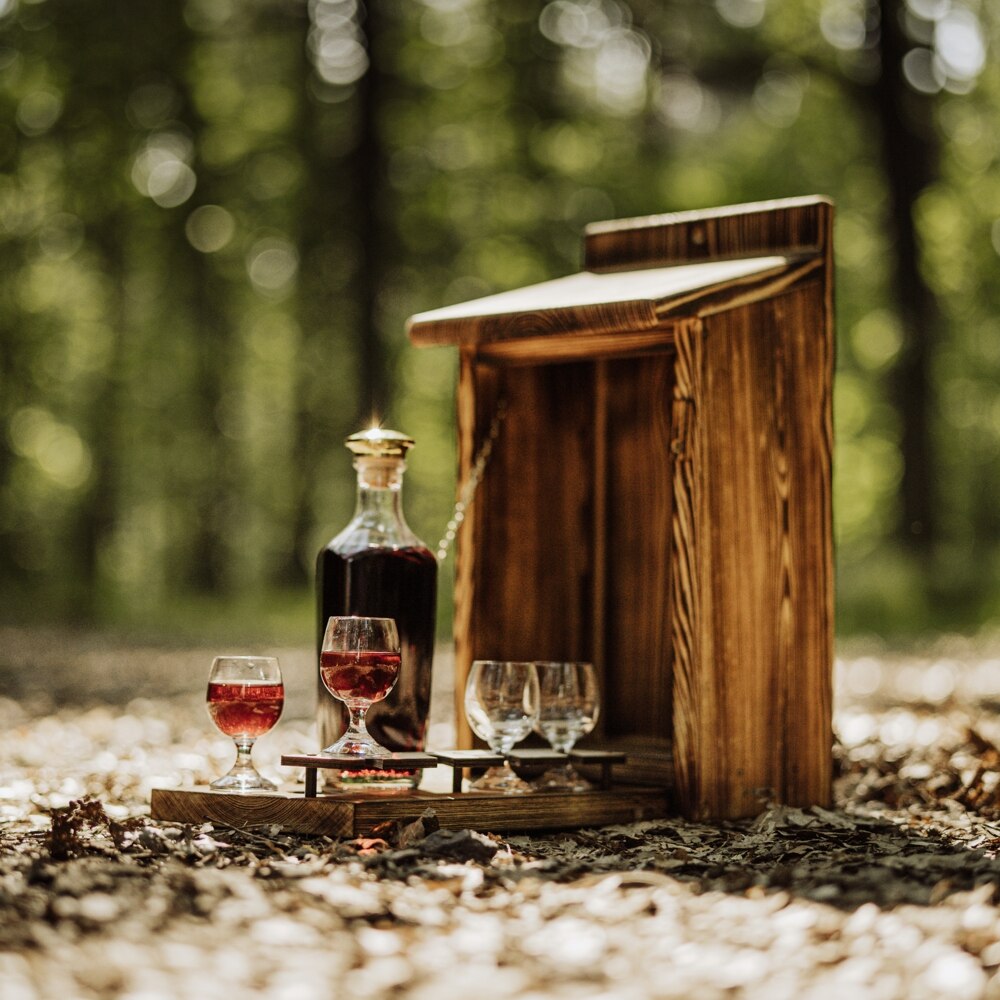 Suport sticla si pahare, Alcohol Cage, Lemn, Maro - eMAG.ro