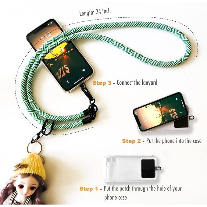 Snur pentru telefon mobil, Nylon, Verde/Negru - eMAG.ro