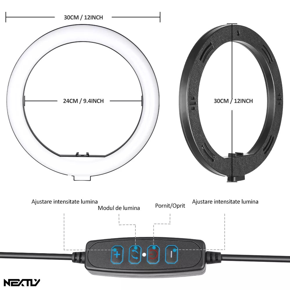 Lampa circulara RING LIGHT LED, NEXTLY, diametru 30cm, 12inch, lumina calda/rece/neutra, 10 ...