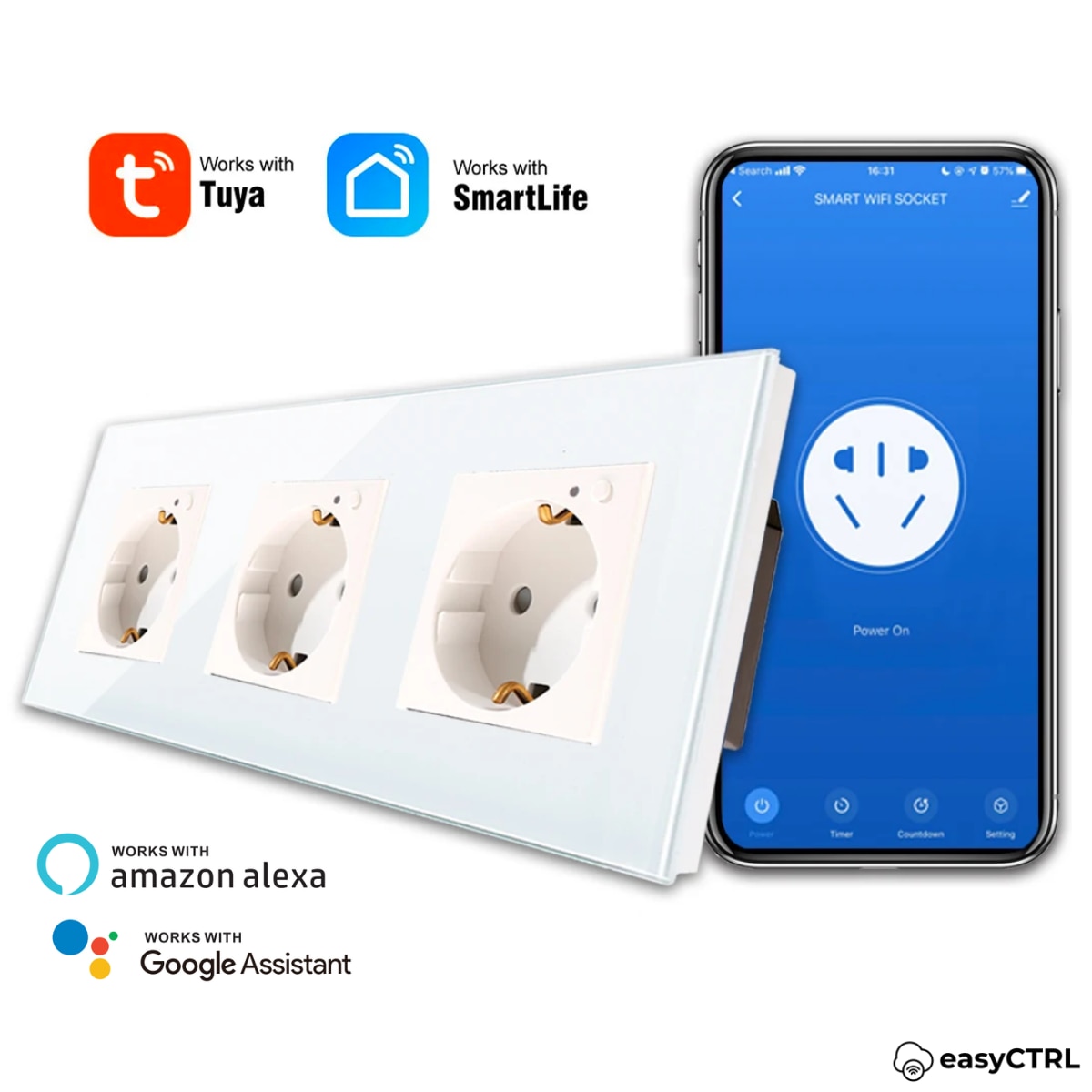 Priza inteligenta de perete, Wi-Fi, Tripla, Monitorizare consum, Smart ...