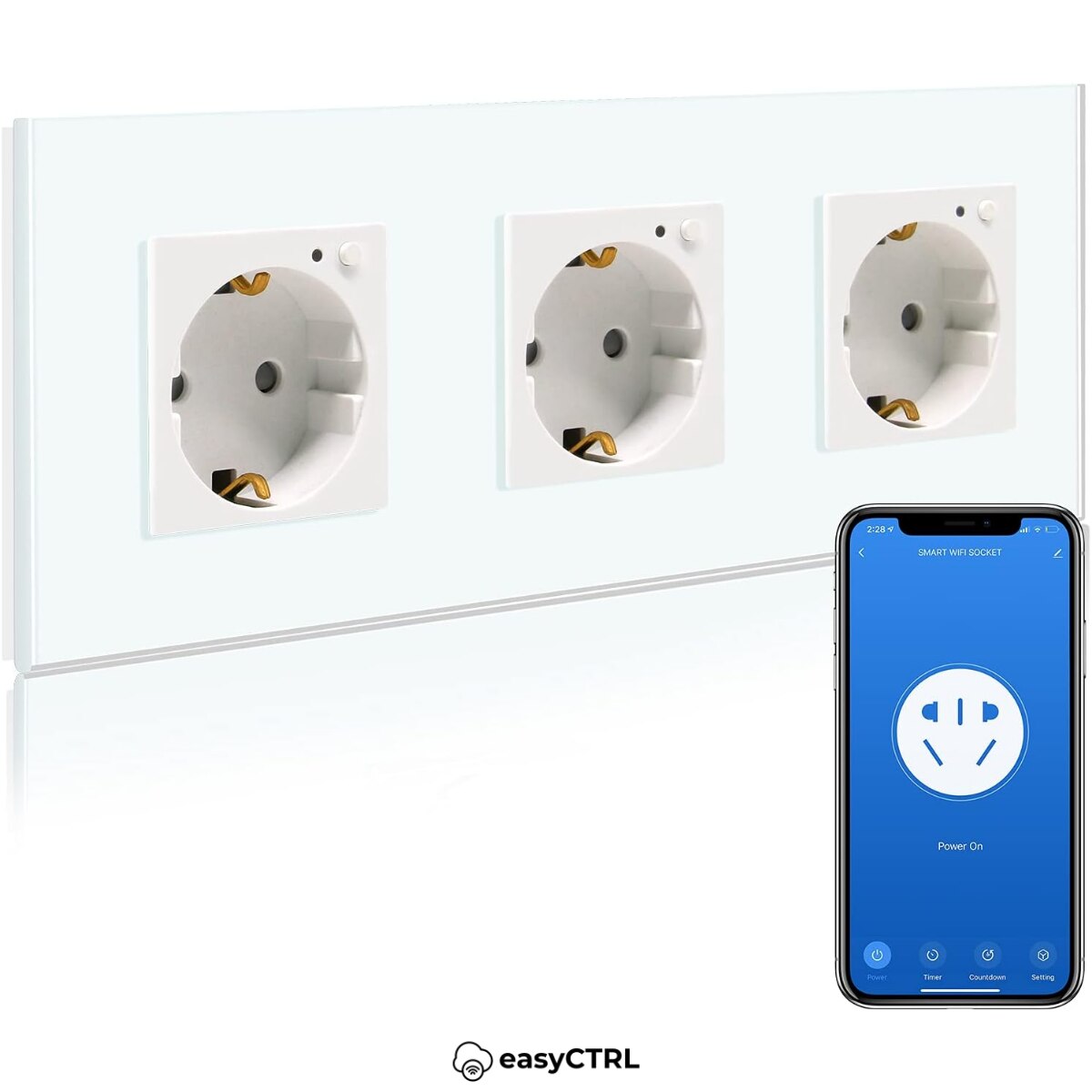 Priza inteligenta de perete, Wi-Fi, Tripla, Monitorizare consum, Smart ...