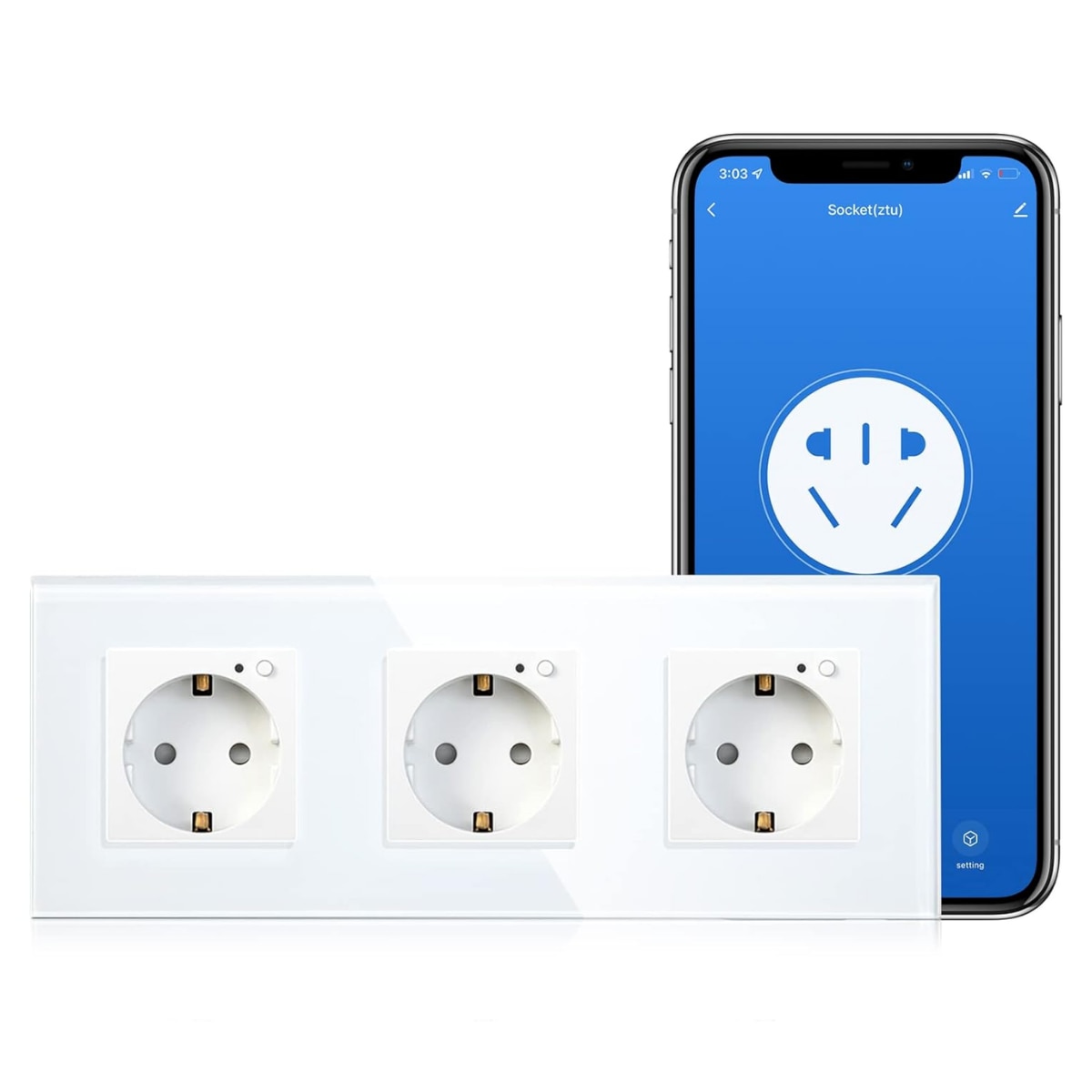Priza inteligenta de perete, Wi-Fi, Tripla, Monitorizare consum, Smart ...