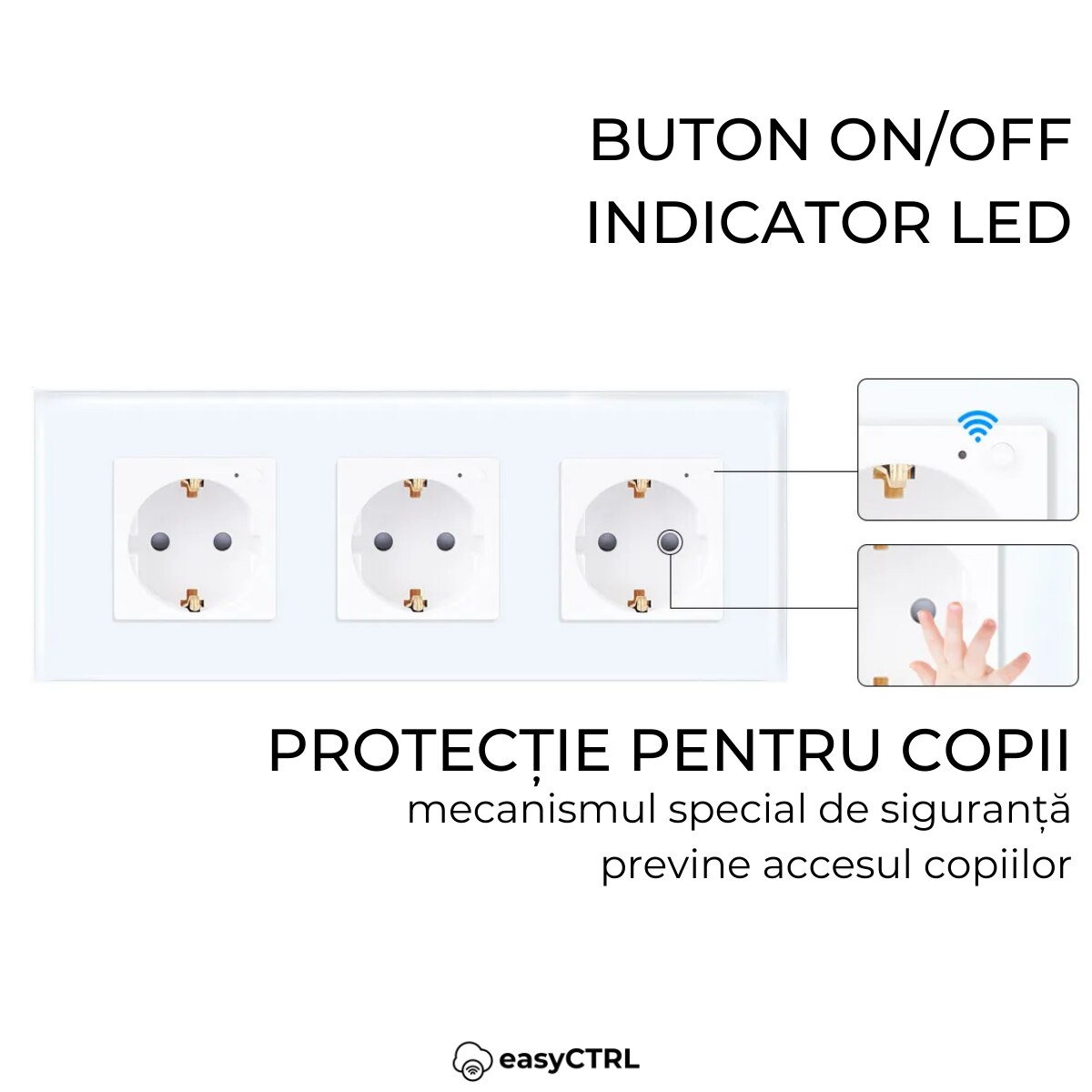 Priza inteligenta de perete, Wi-Fi, Tripla, Monitorizare consum, Smart ...