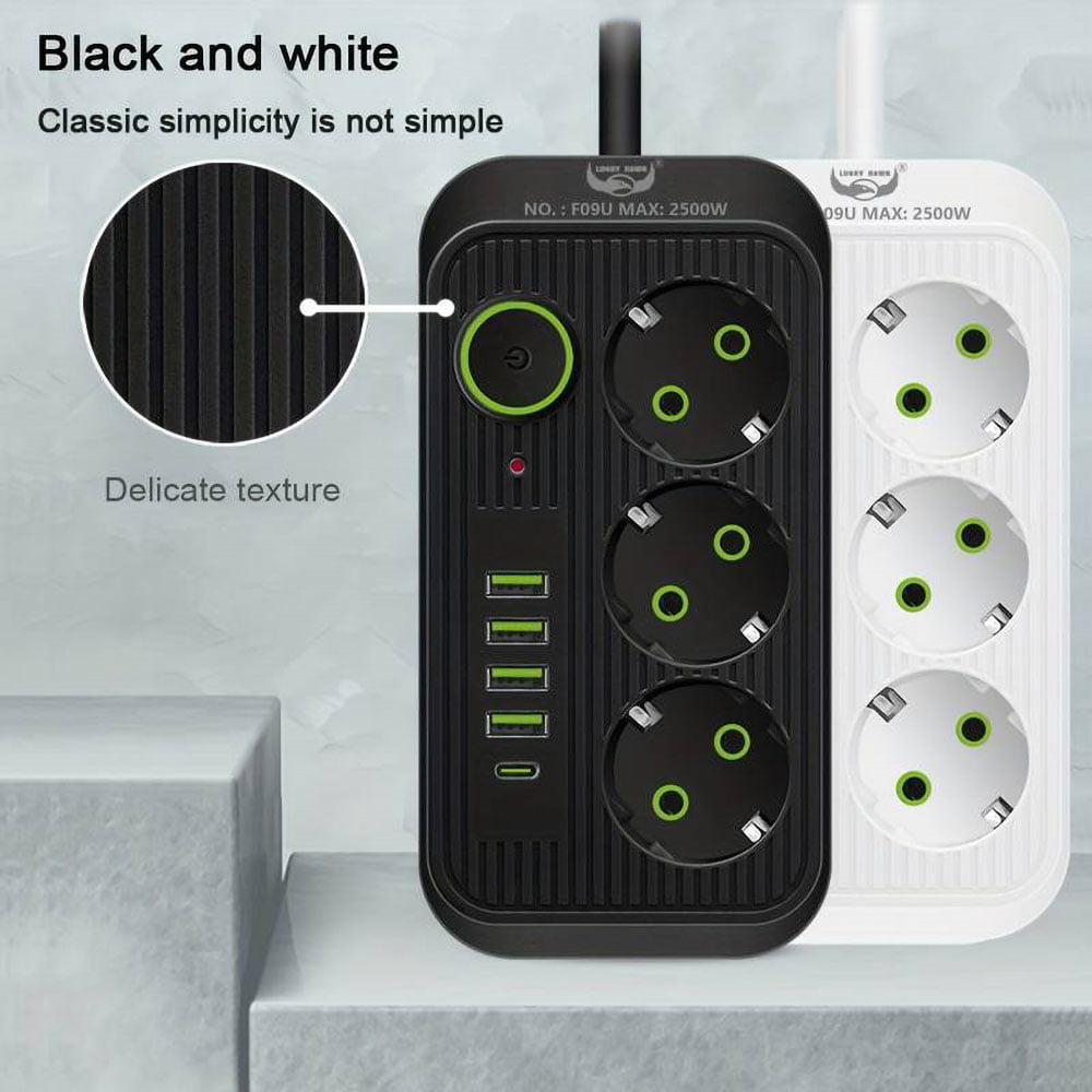 Удължителен кабел 3 контакта 4x Usb 5v 2 1a 1x Type C Fast Charge