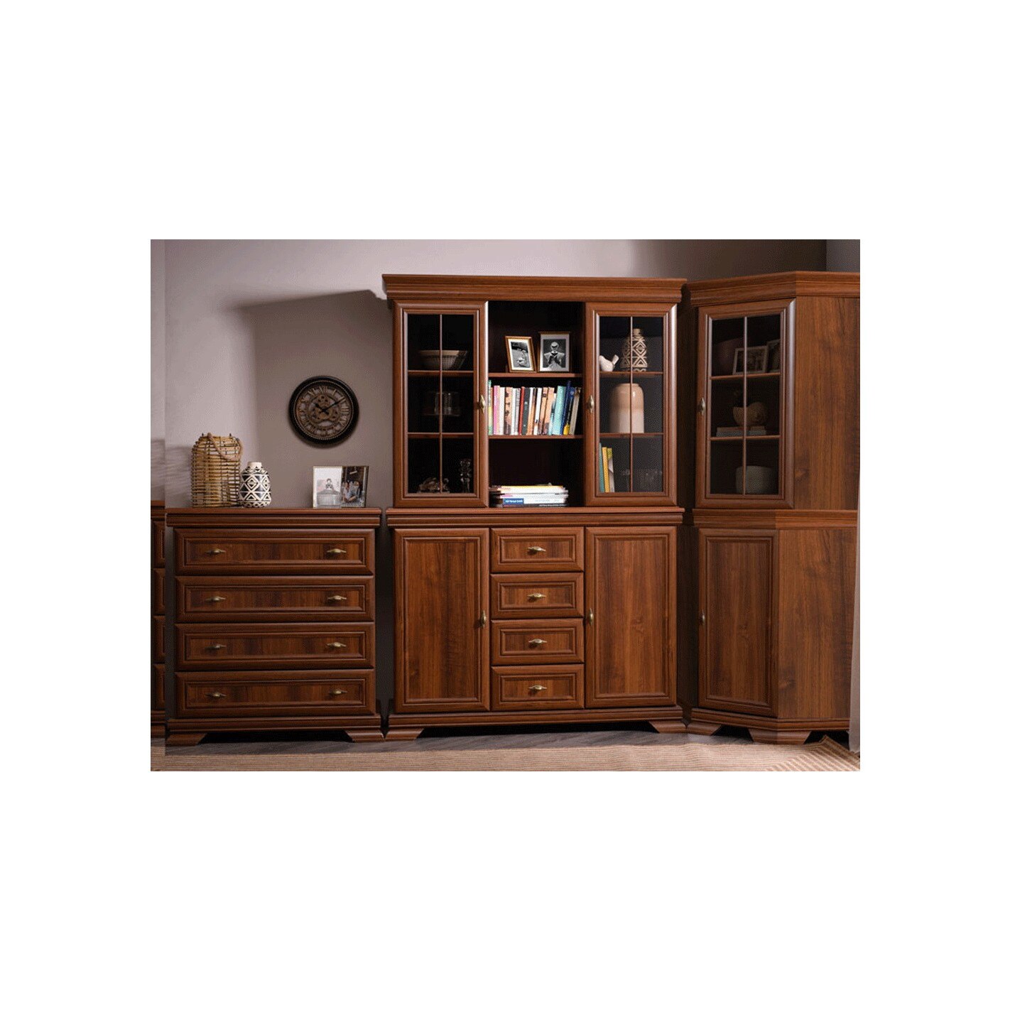 Set mobila living comoda VM4 si vitrina VMN5, 168 x 46 x 97 cm, Nuc ...