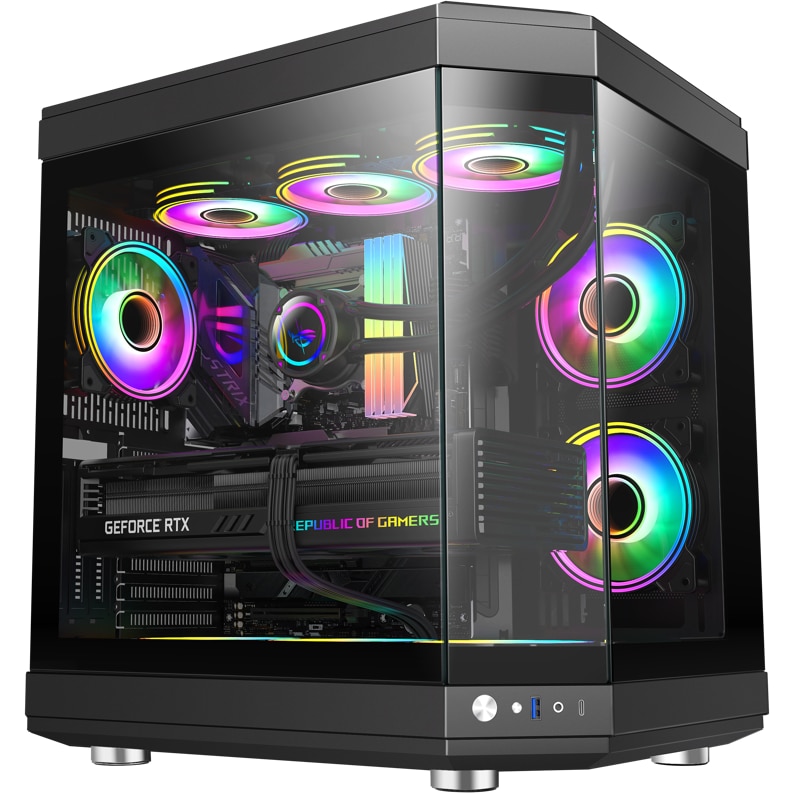 Gamemax HYPE gépház, Fekete, Cube Tower, ATX, edzett üveg, Infinity ...