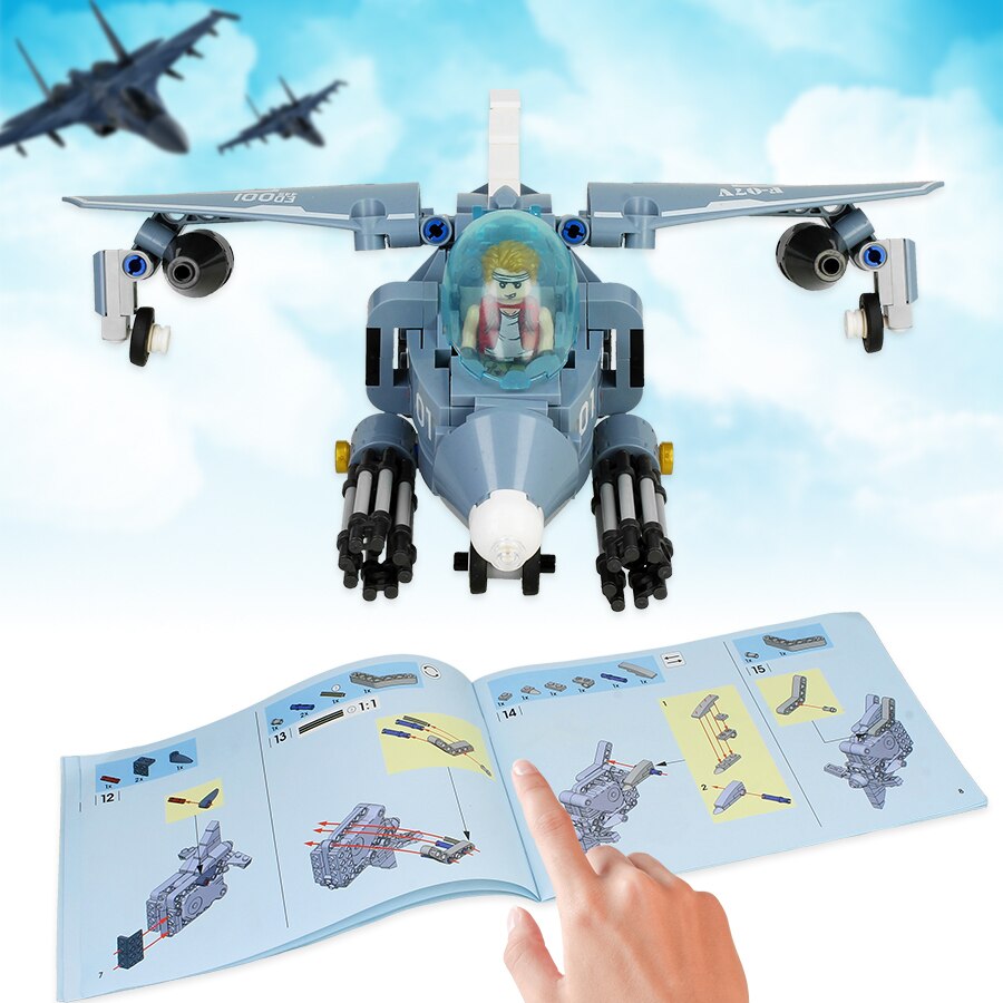 Set mare de blocuri de constructie, avion cu reactie, 268 de piese, joc ...