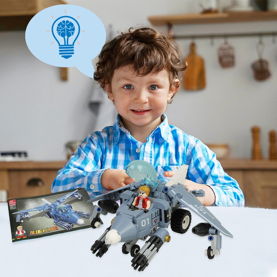 Set mare de blocuri de constructie, avion cu reactie, 268 de piese, joc ...