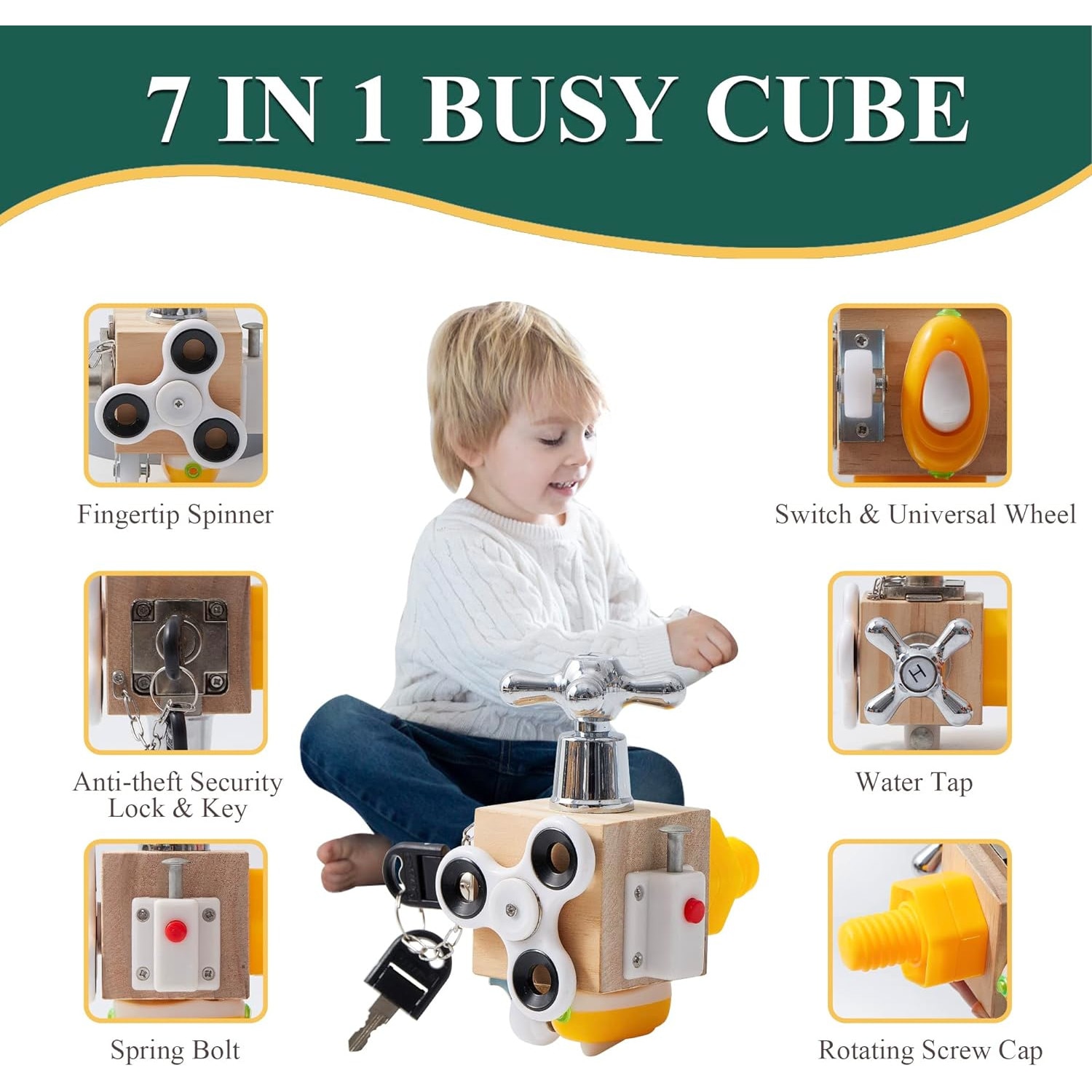 Jucarie interactiva Cub Montessori cu activitati senzoriale, JENUOS ...