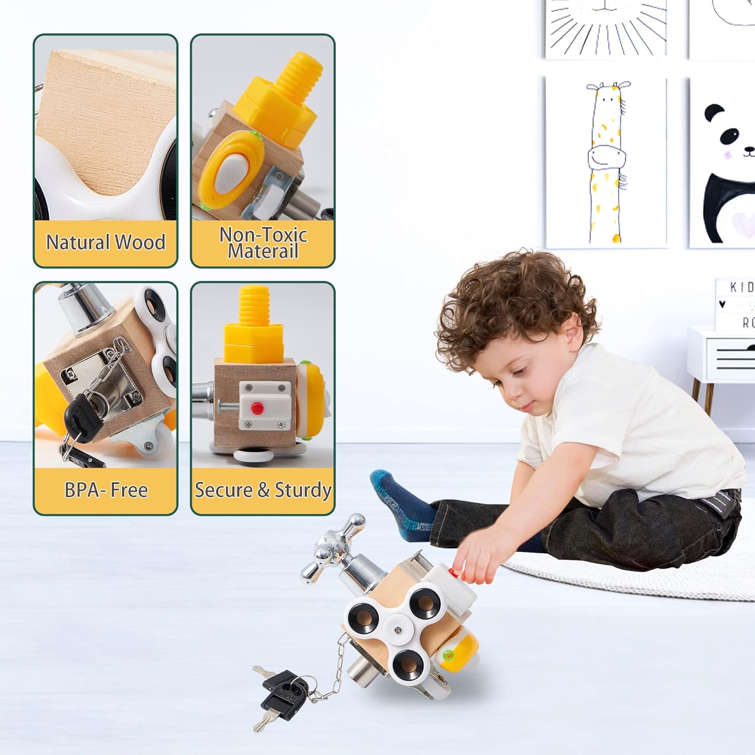 Jucarie interactiva Cub Montessori cu activitati senzoriale, JENUOS ...