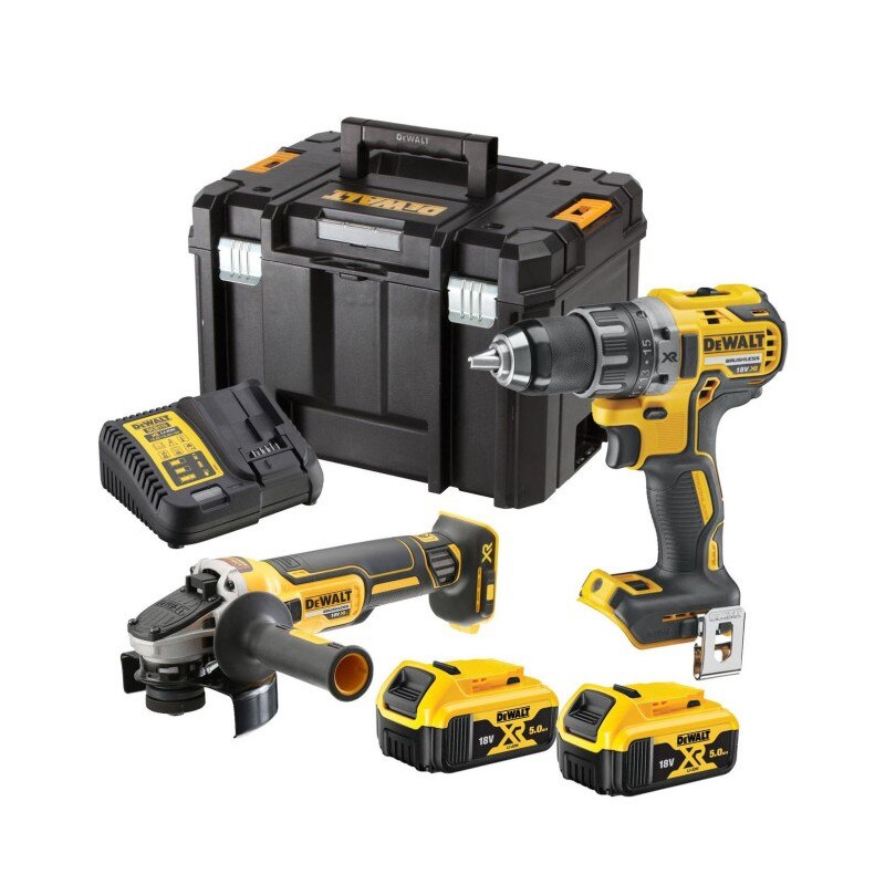 DeWALT - Set 2 scule DCD791N, DCG405N, cu acumulatori 18V, 2x5.0Ah, incarcator si cutie TSTAK ...