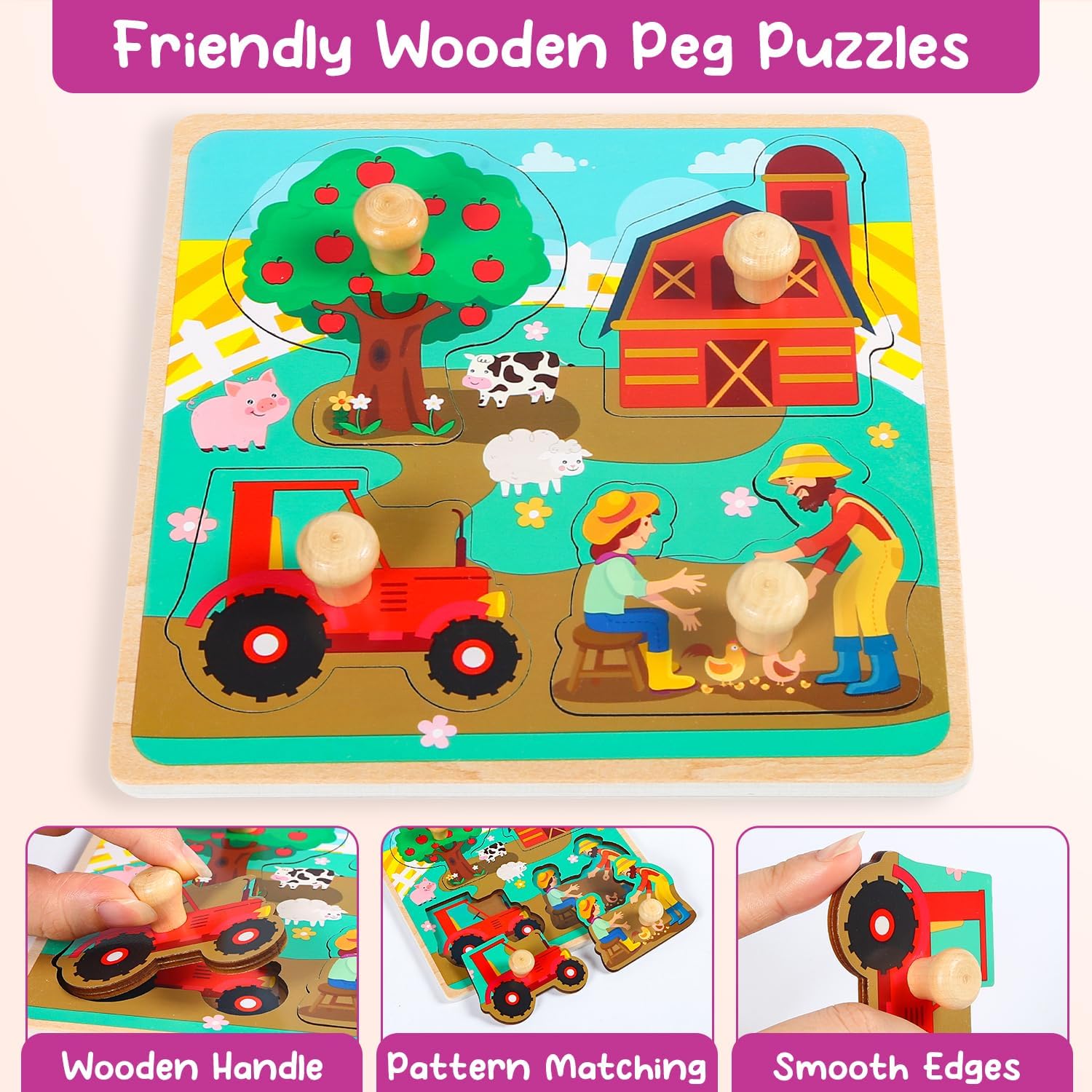 Set puzzle din lemn, 4 piese, Educativ pentru copii, Diferite teme ...