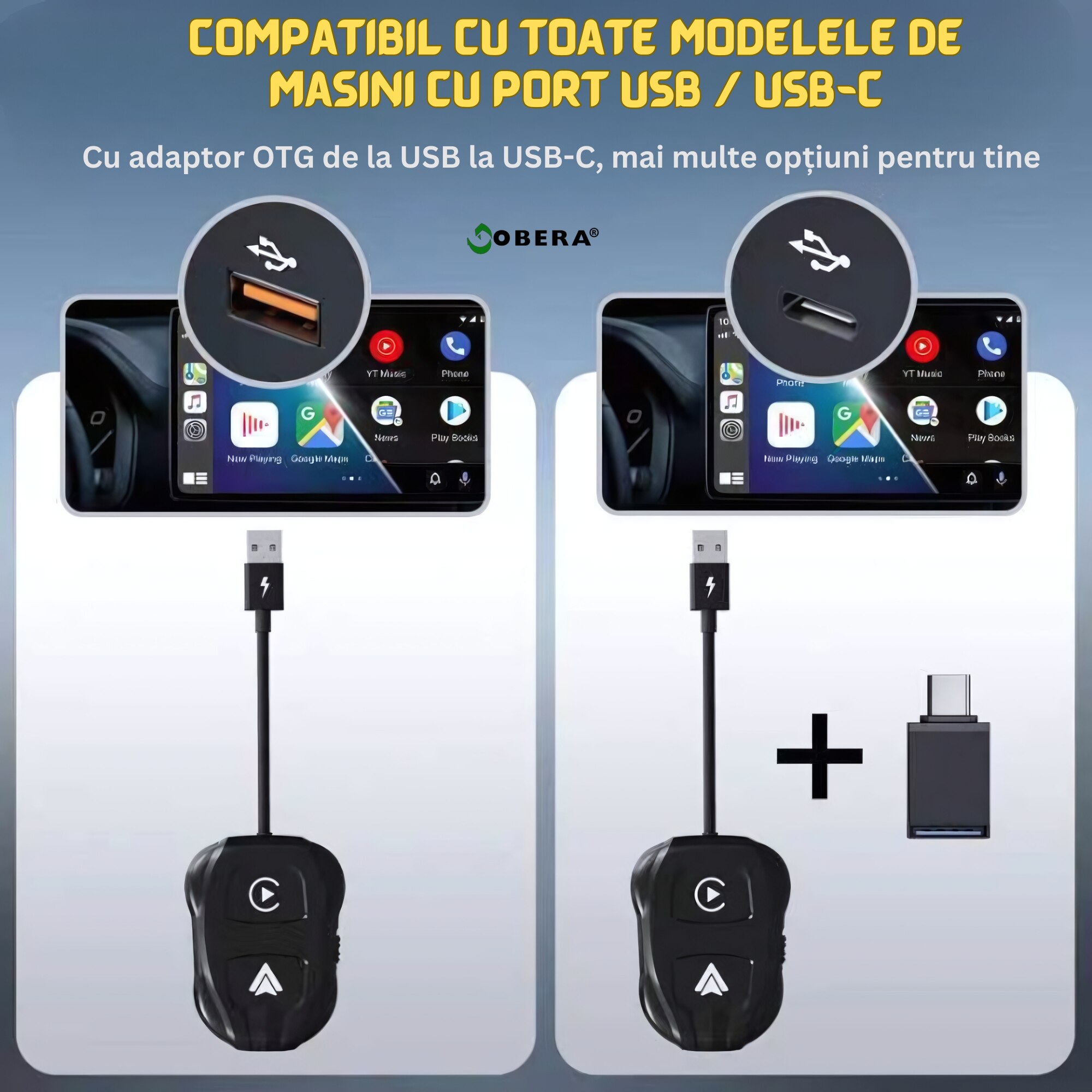 Adaptor wireless goBERA®, CarPlay & Android Auto 2 in 1, Compatibil cu ...
