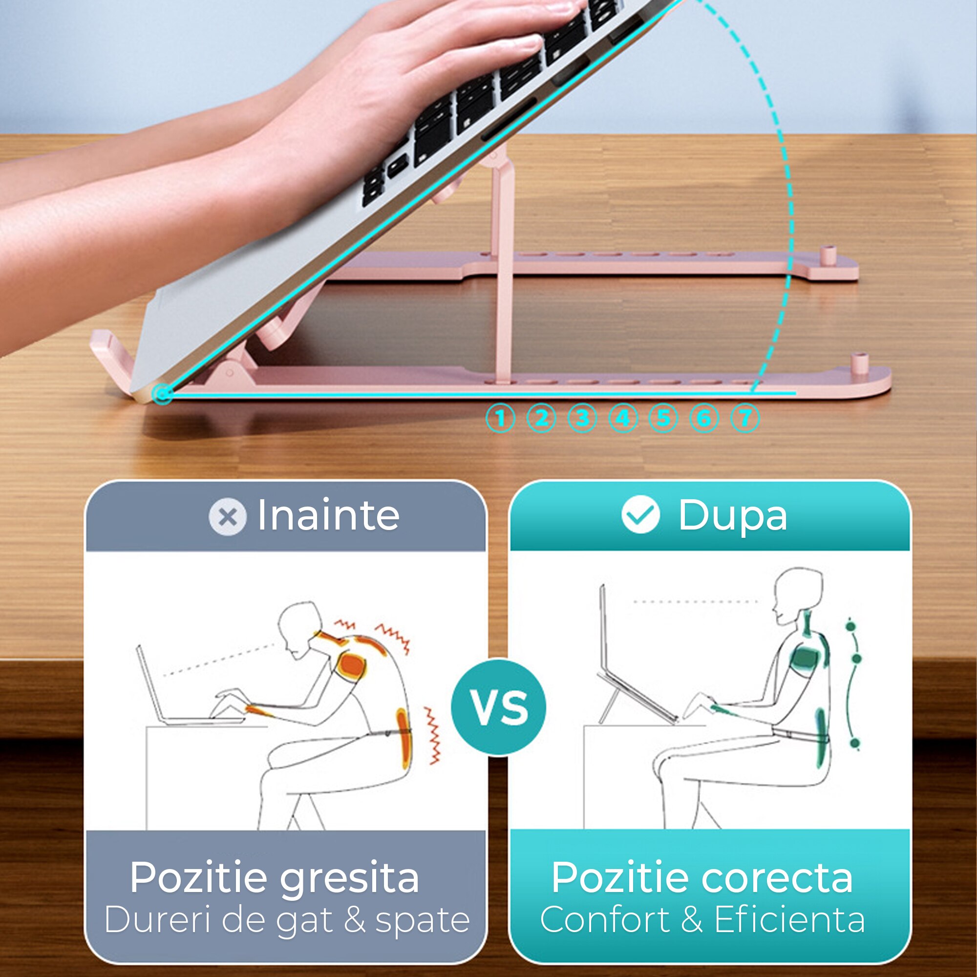 Suport pentru laptop si tableta 9-17" Timebox, Inaltime reglabila pe 7 ...