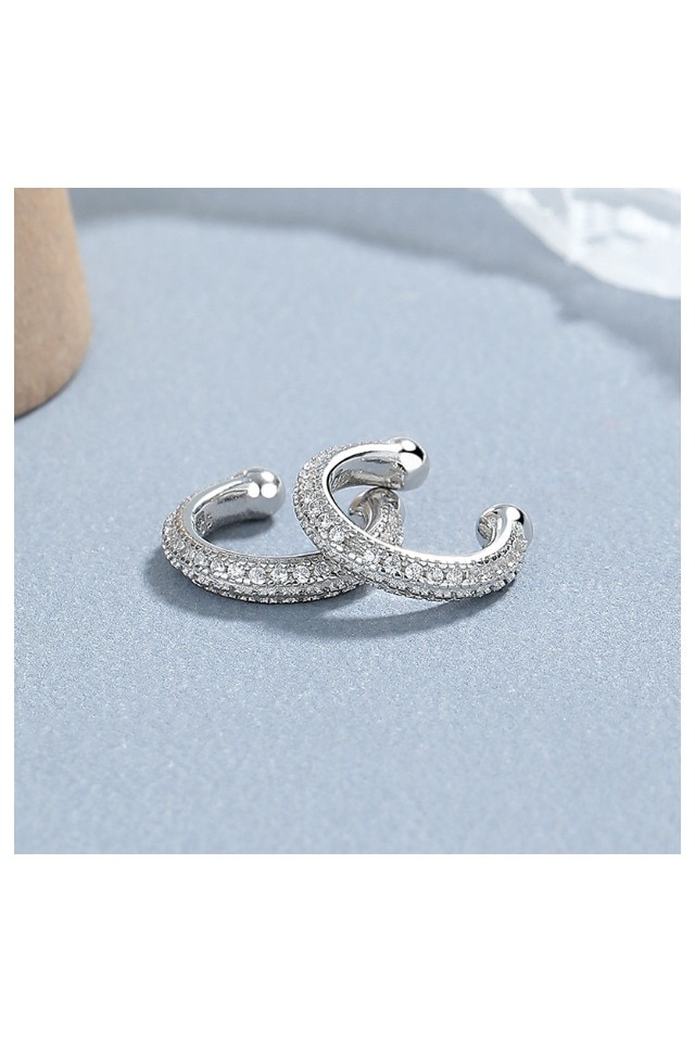 Cercei din argint 925 Crystal Clear tip ear cuff argintiu, diametru 1. ...