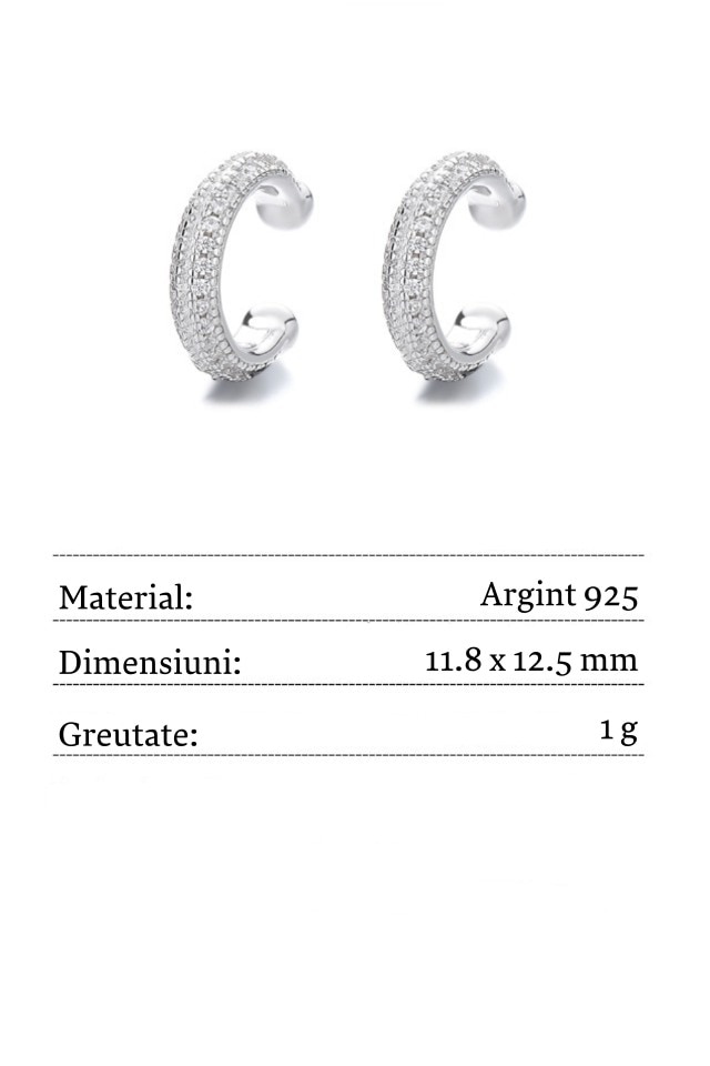 Cercei din argint 925 Crystal Clear tip ear cuff argintiu, diametru 1. ...