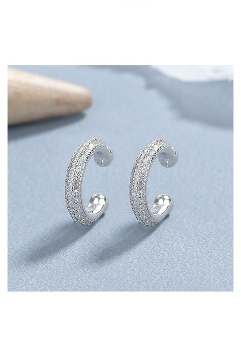 Cercei din argint 925 Crystal Clear tip ear cuff argintiu, diametru 1. ...