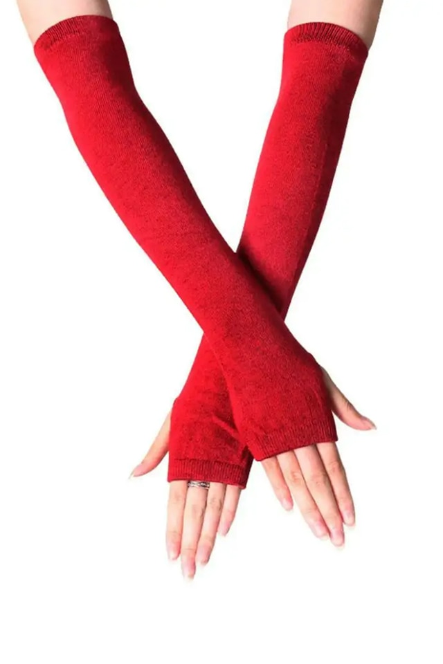 Manusi dama, model lung cu degete descoperite, tematica stay warm, marime universala, rosu ...