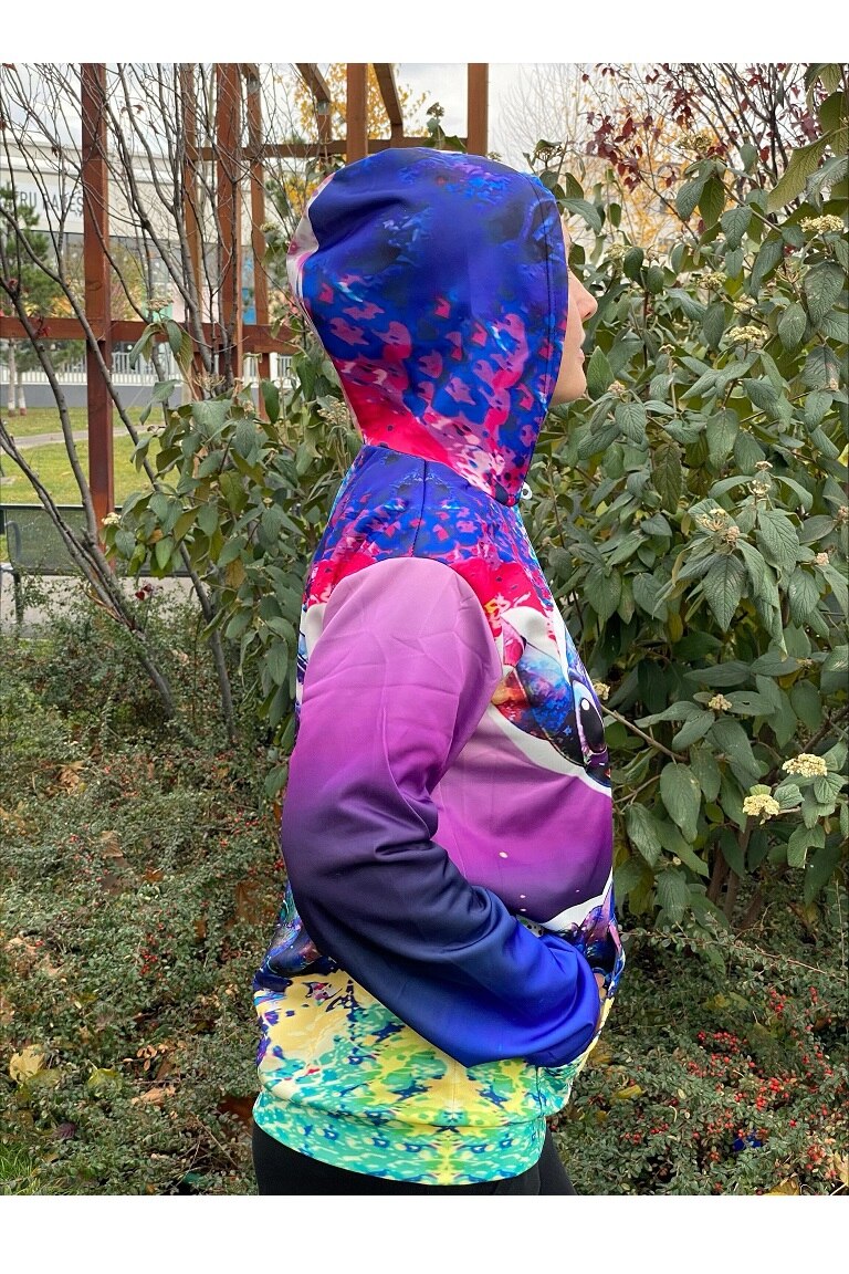 Hanorac Cu Gluga, Madette Line, Cu Imprimeu Colorat si Nuante ...