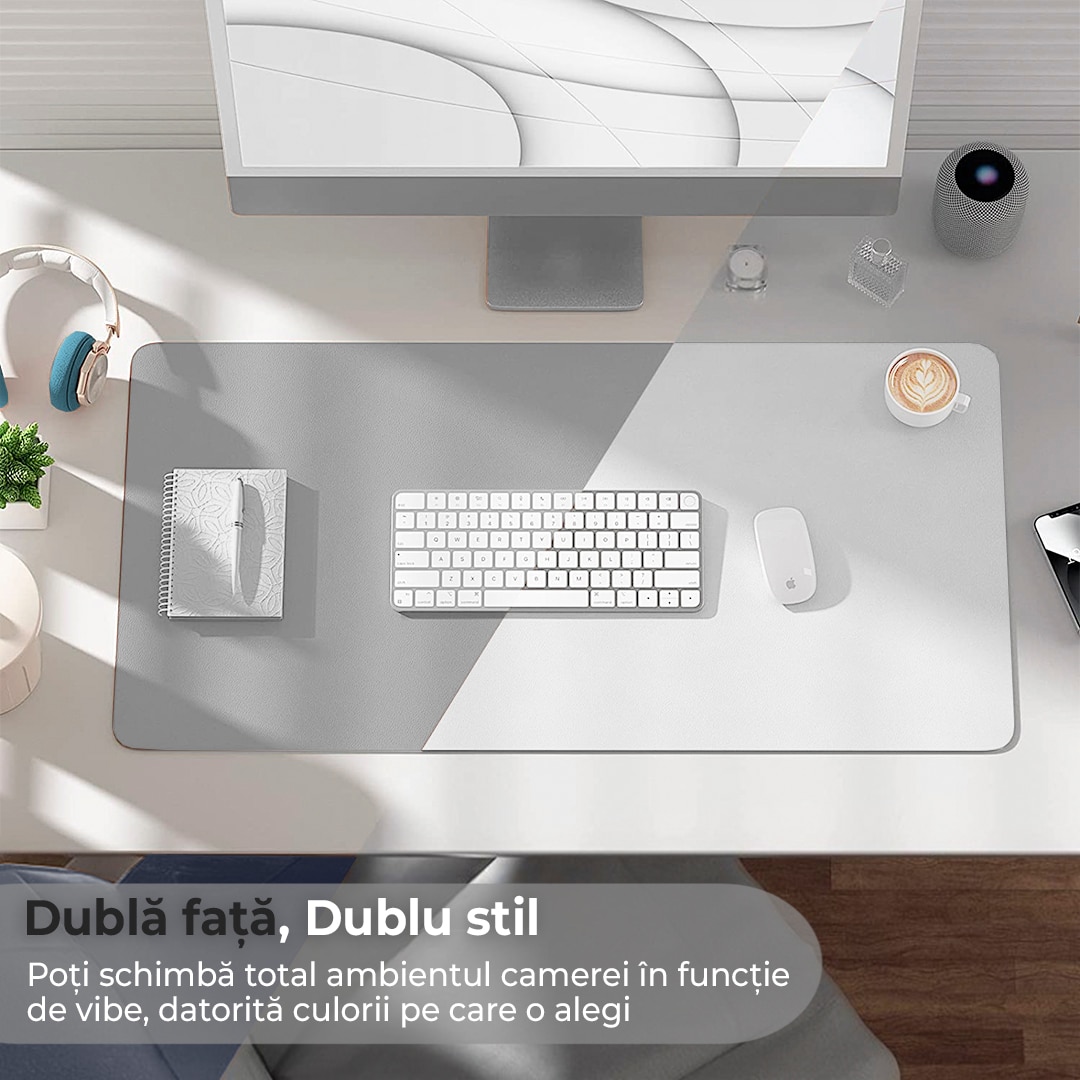 Mousepad gaming XXL cu doua fete din piele pu, impermeabil, pentru ...