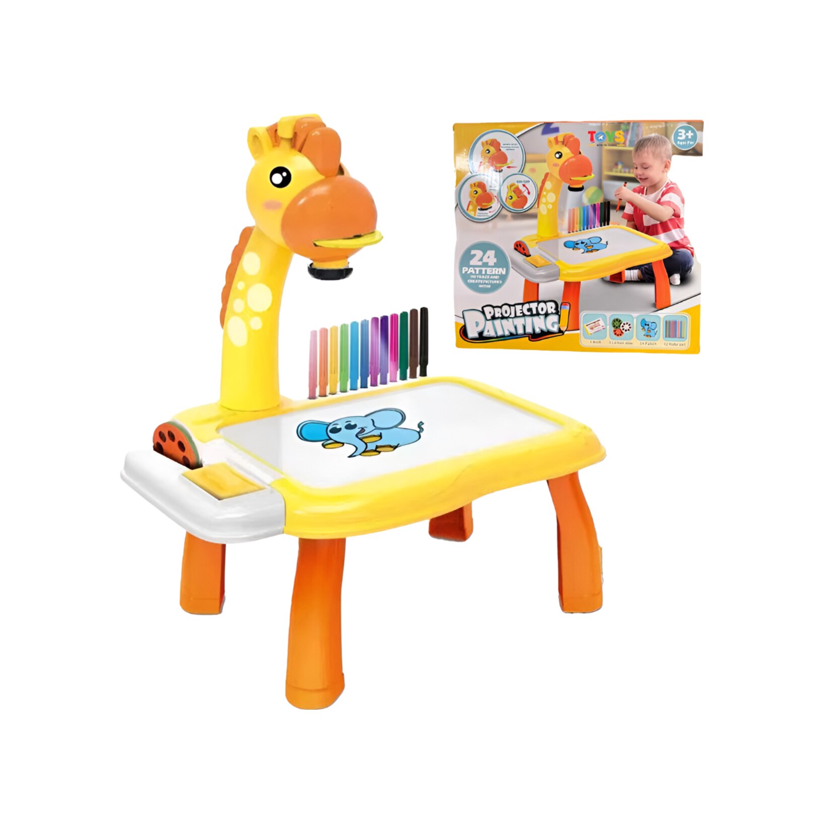 Masuta de Desenat cu Proiector si Holograme, pentru Copii, Galben, Neo ...