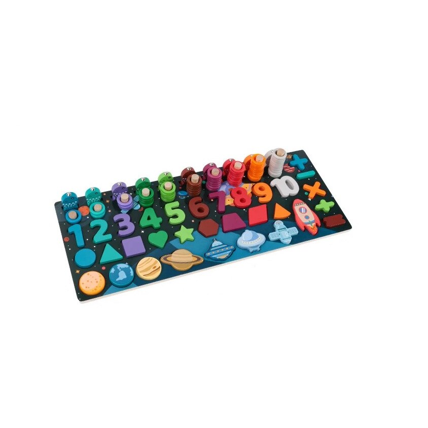 Jucarie din lemn 6 in 1 Montessori, joc logaritmic, educativ, sortator ...