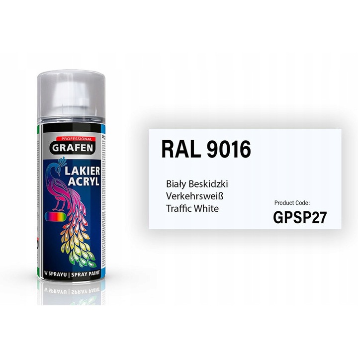Spray lac acrilic, Grafen, Alb RAL 9016 - eMAG.ro