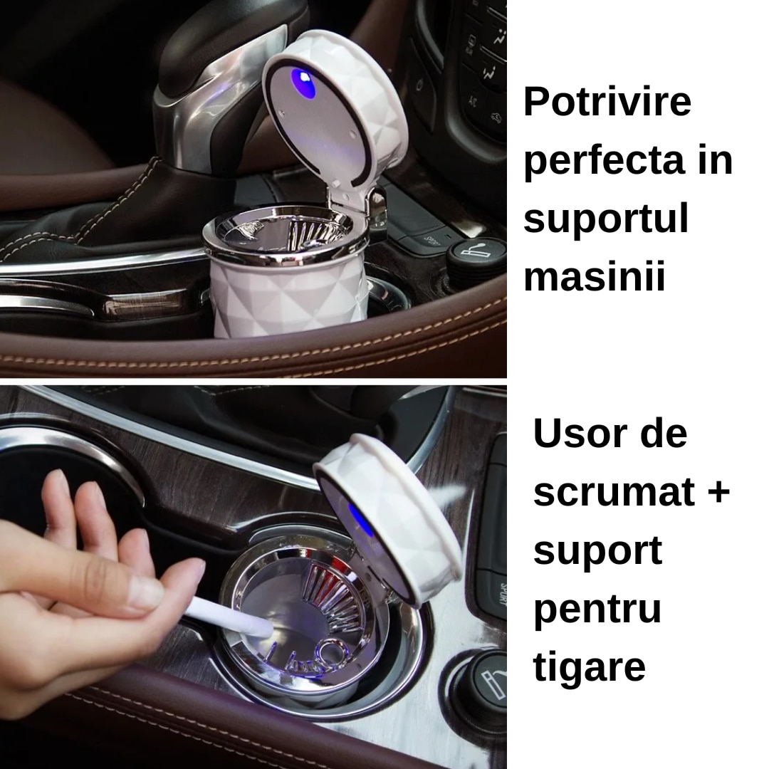 Scrumiera Auto, LUDORA, Portabila, Lumini LED, Curatare Usoara ...