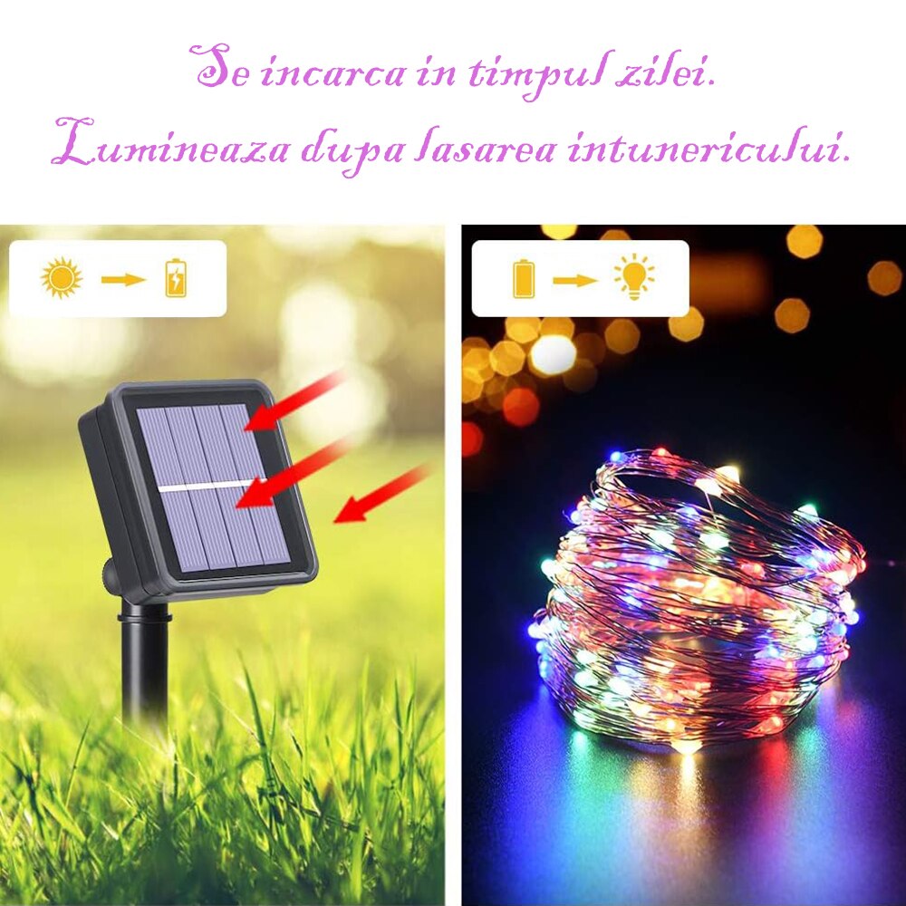 Instalatie de Craciun Liniara SIKS, 30 m, 300 LED-uri, Incarcare Solara ...