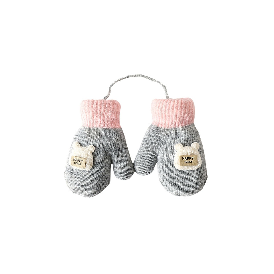 Детски ръкавички с корда, топъл и весел модел, мотив Happy baby, размер ...