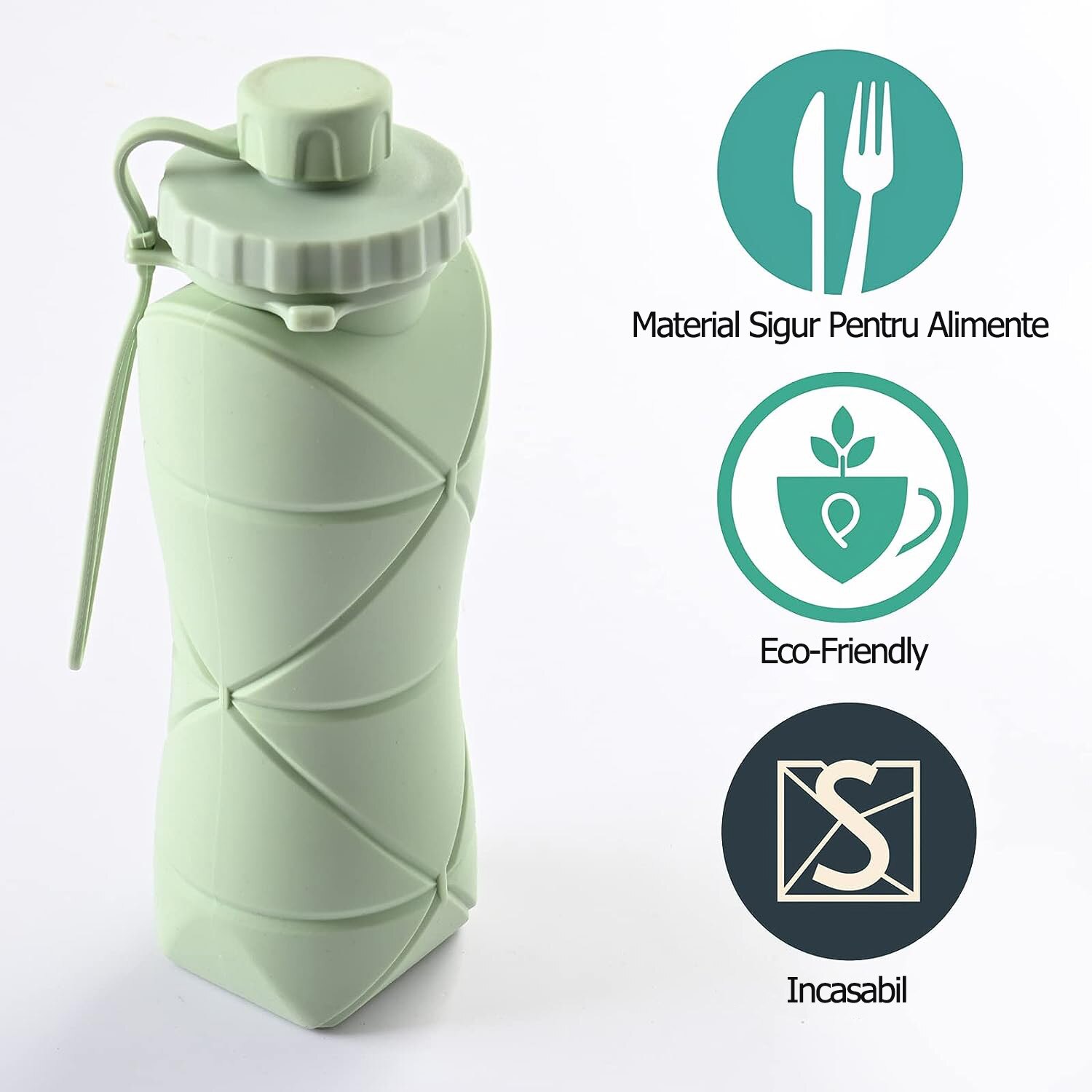 Sticla de baut pliabila, Silicon, 600 ml, Verde - eMAG.ro