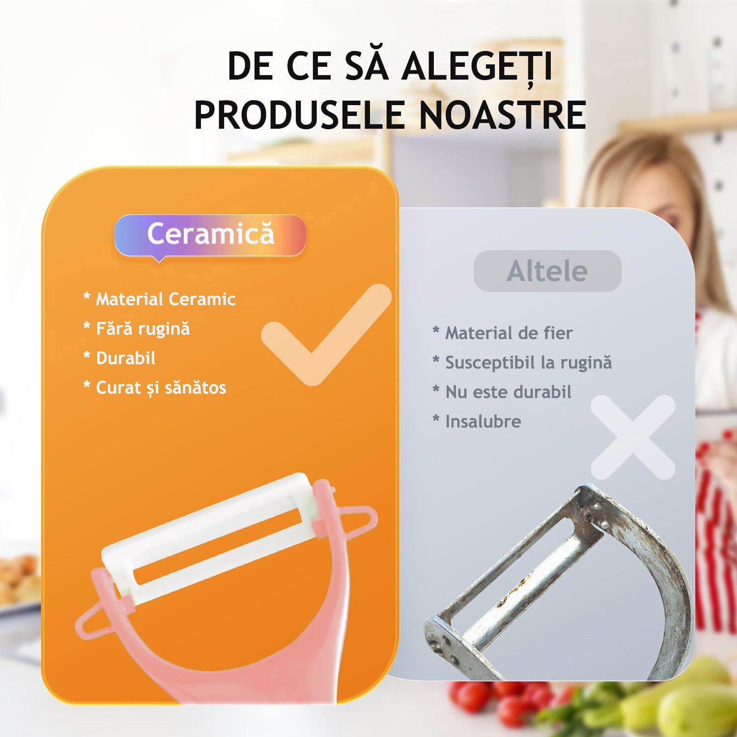 Curatator pentru legume si fructe Ceramica, Roz - eMAG.ro