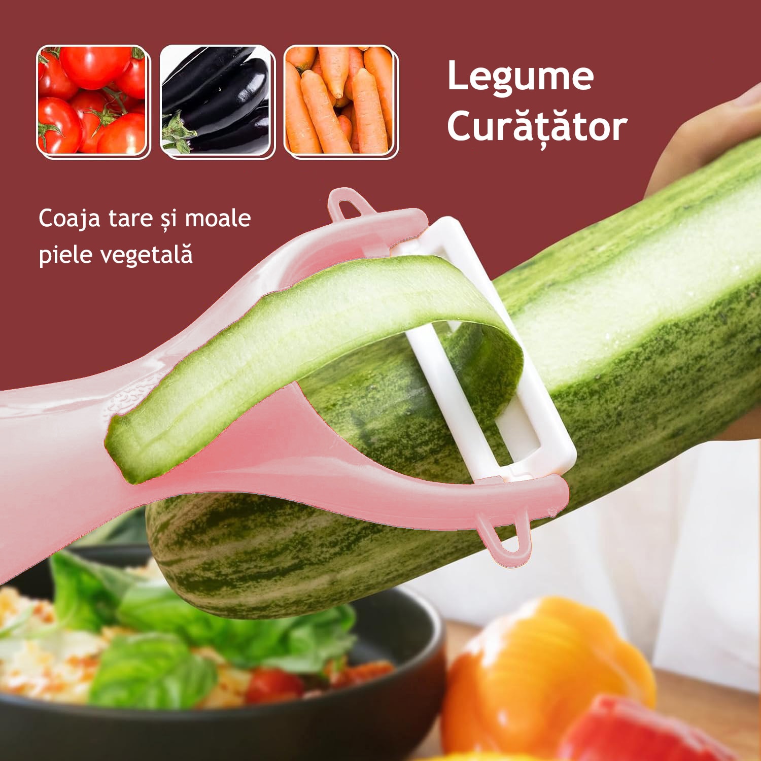 Curatator pentru legume si fructe Ceramica, Roz - eMAG.ro